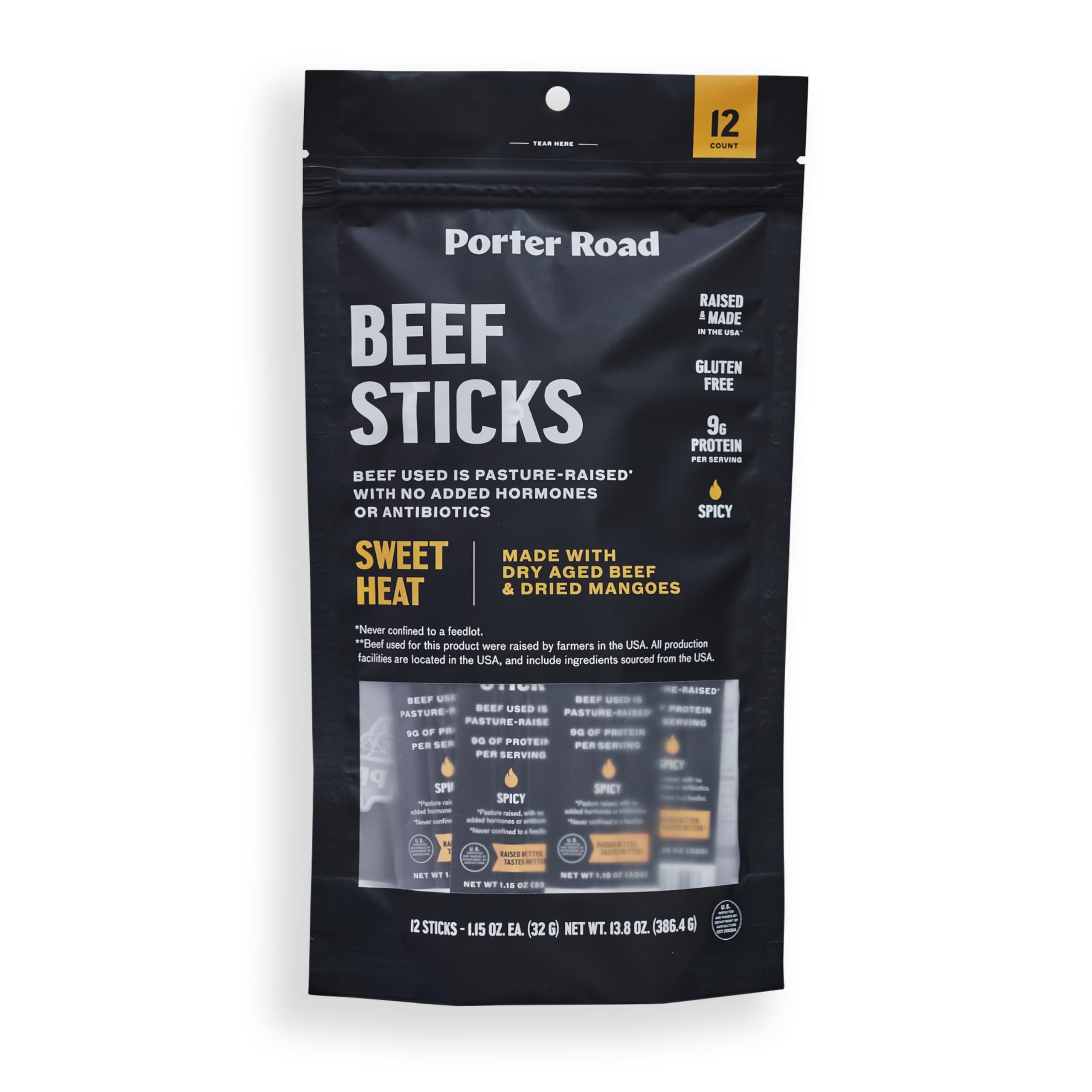 Amazon.com: Porter Road Beef Sticks - Sweet Heat Meat Sticks - Dry Aged ...