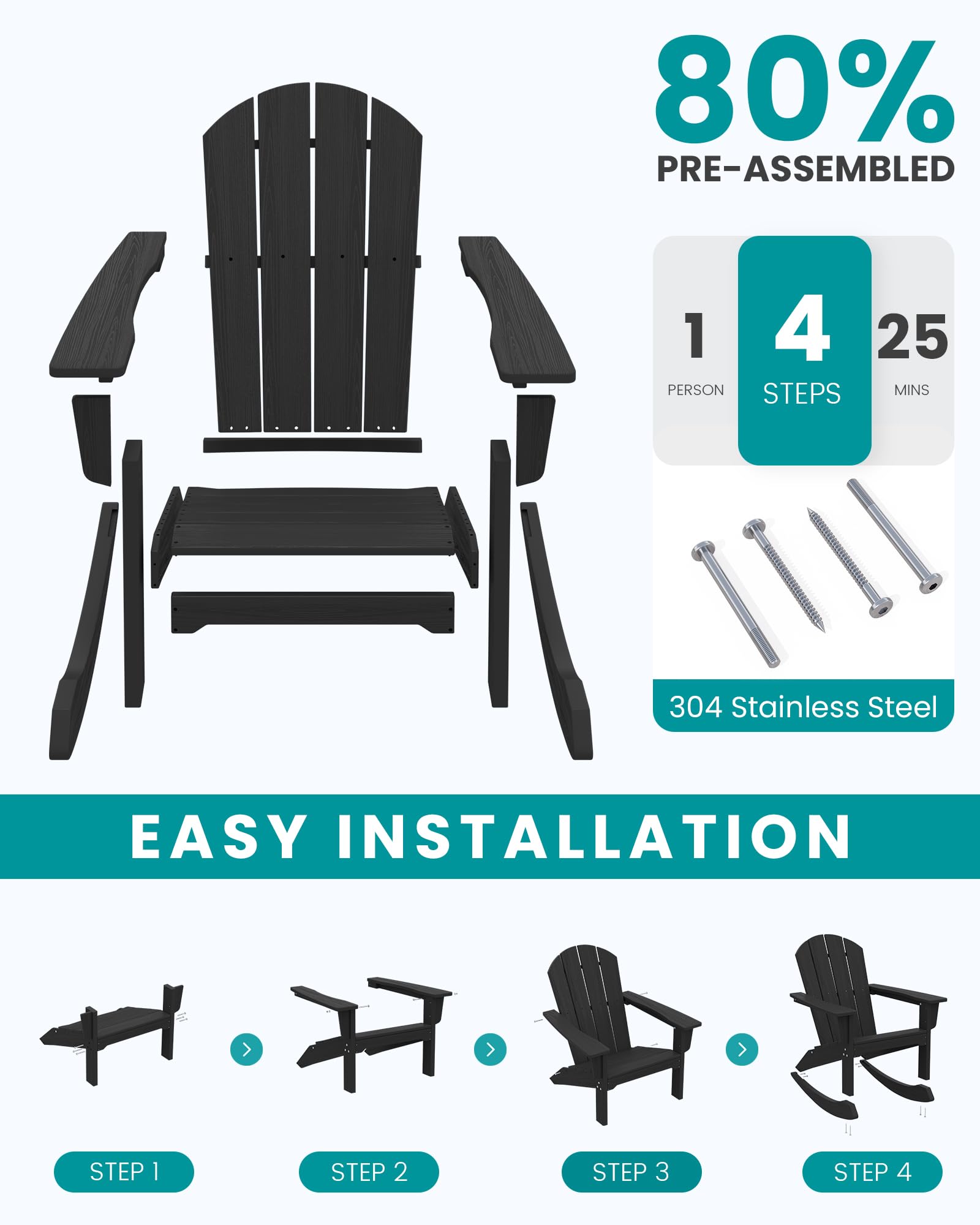 Snapklik.com : Modern Rocking Adirondack Chair, HDPE Outdoor Rocking ...