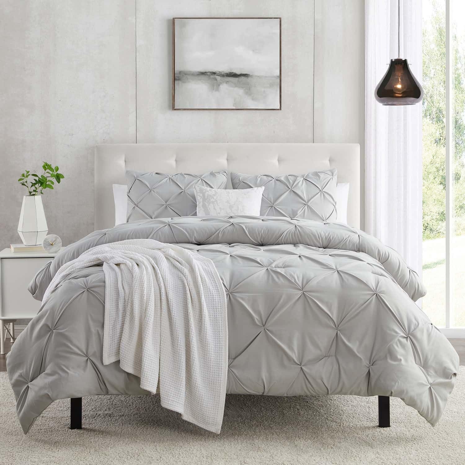 Amazon.com: Silver Duvet Cover Queen Size 3 Piece Pintuck Comforter ...