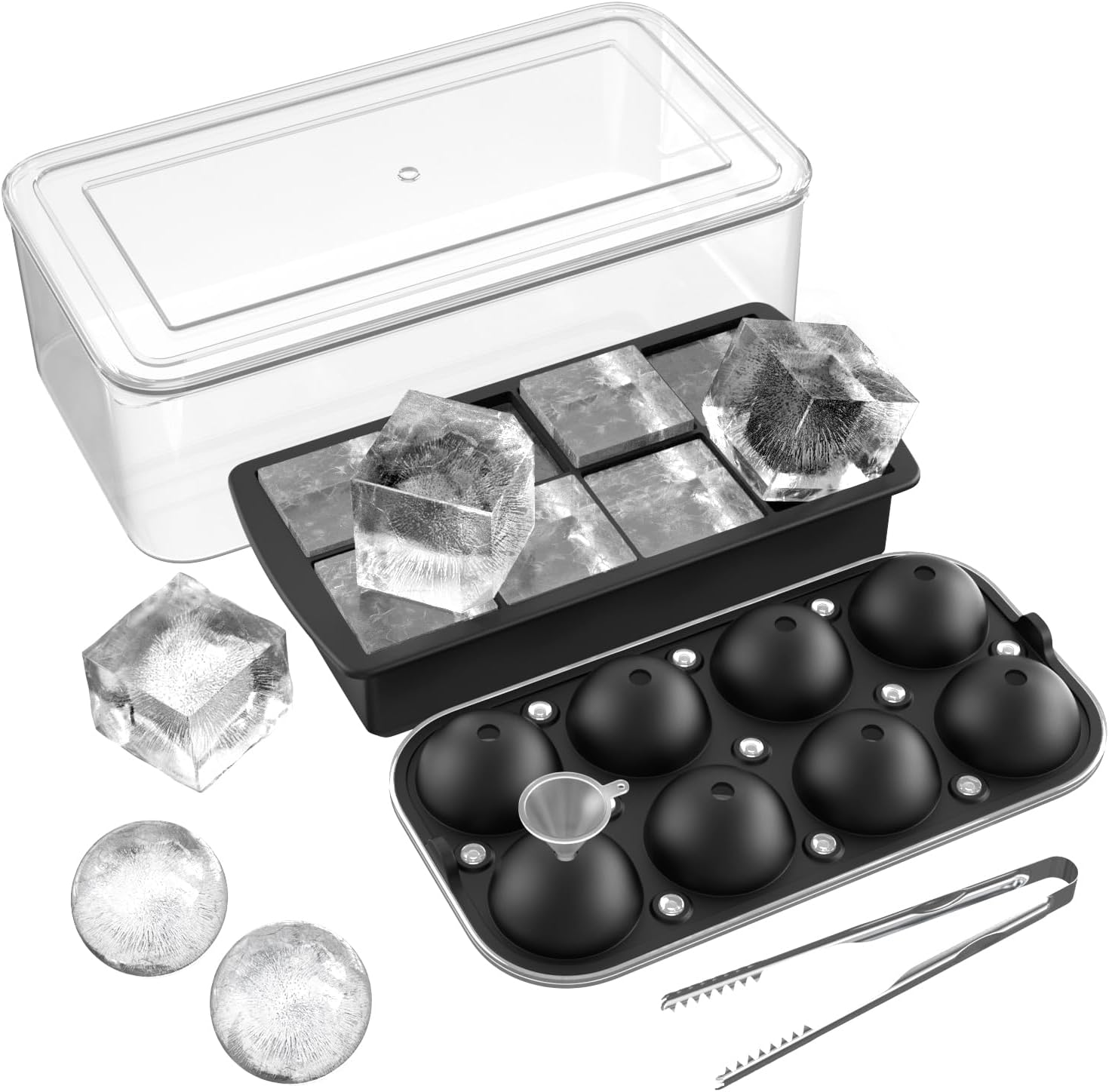 Amazon.com: Ice Cube Trays Silicone (Set of 2) Whiskey Ice Ball Mold ...