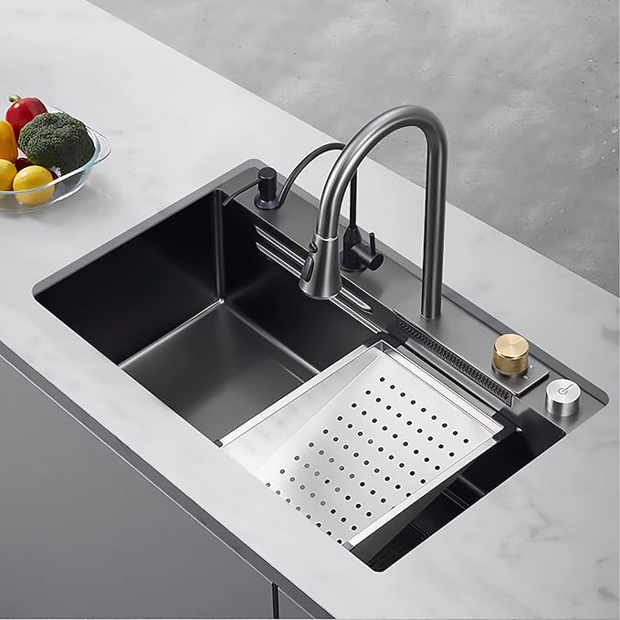 ECTbicyk fregadero de cascada, fregadero de cocina de acero inoxidable ...