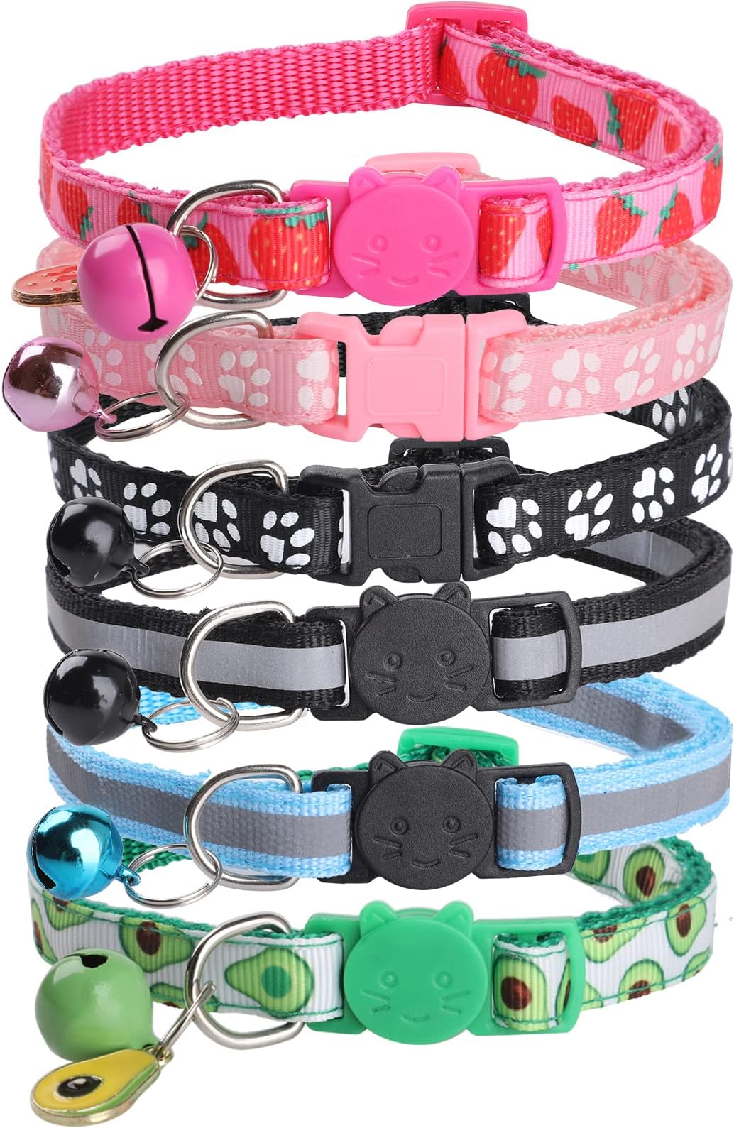 Bigqin 6 Pack Cat Collars with Bells, Adjustable Breakaway Cat Collars ...