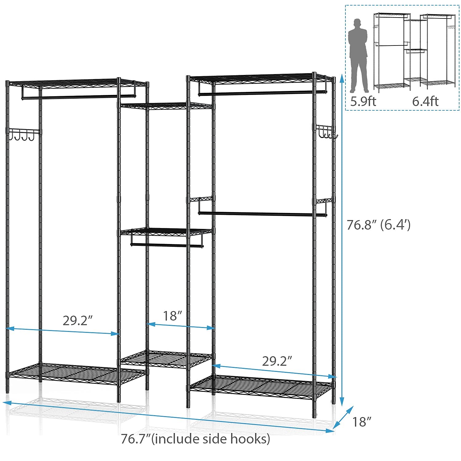 JustRoomy Heavy Duty Clothes Rack 5-Tiers Wire Shelving Garment Rack ...