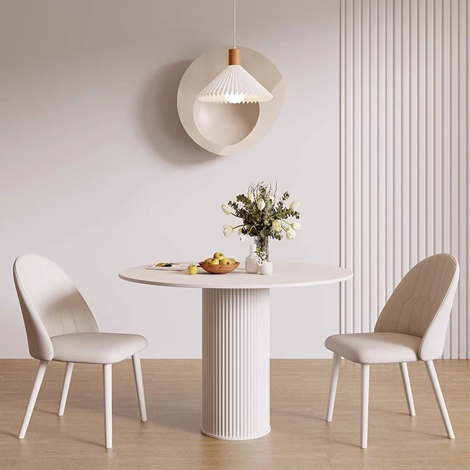 White Circular Table With Four Prong Base