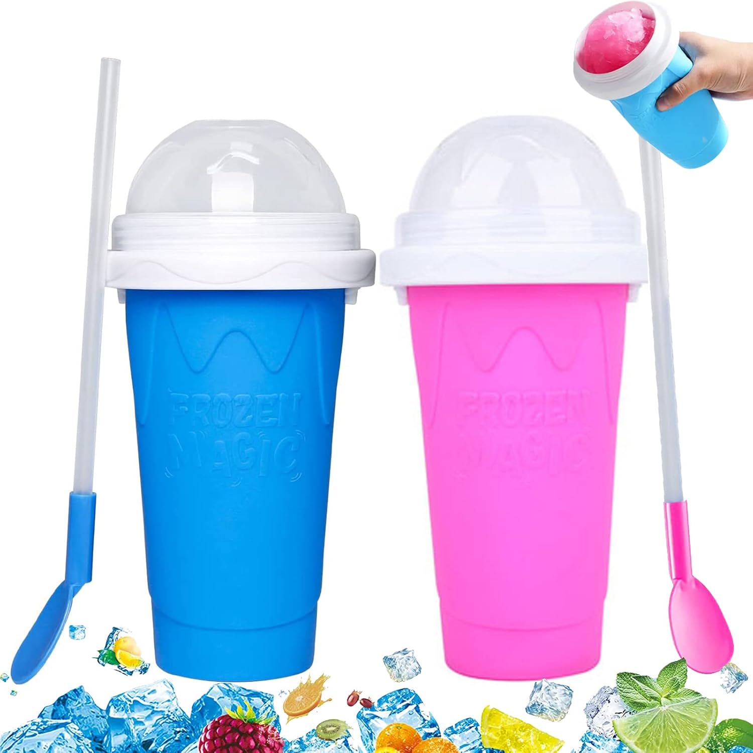 2 Pack Slushy Maker Cup, Frozen Magic Squeeze Cup, Magic Quick Frozen ...