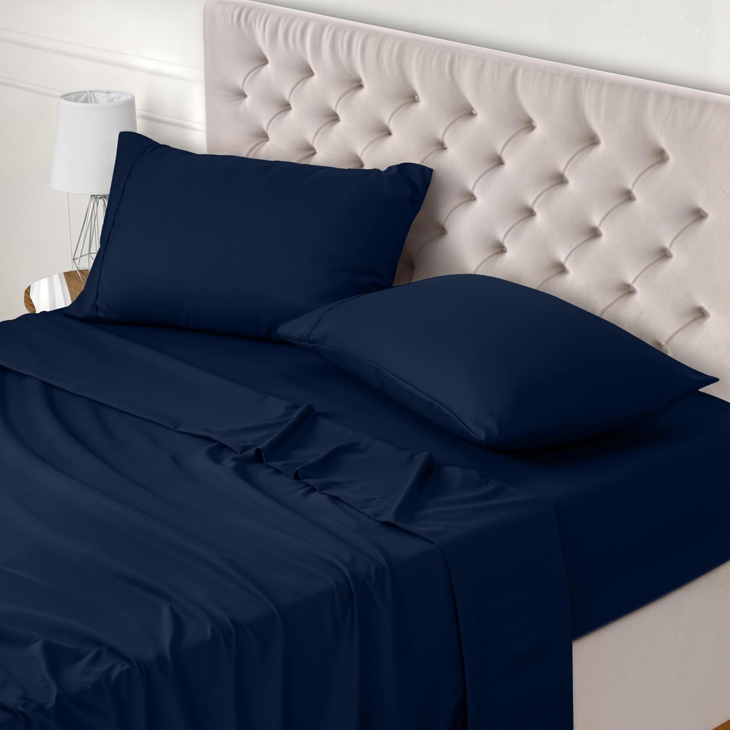 Utopia Bedding Bed Sheet Set Double, Navy Blue, 4 Piece – Fitted Sheet ...