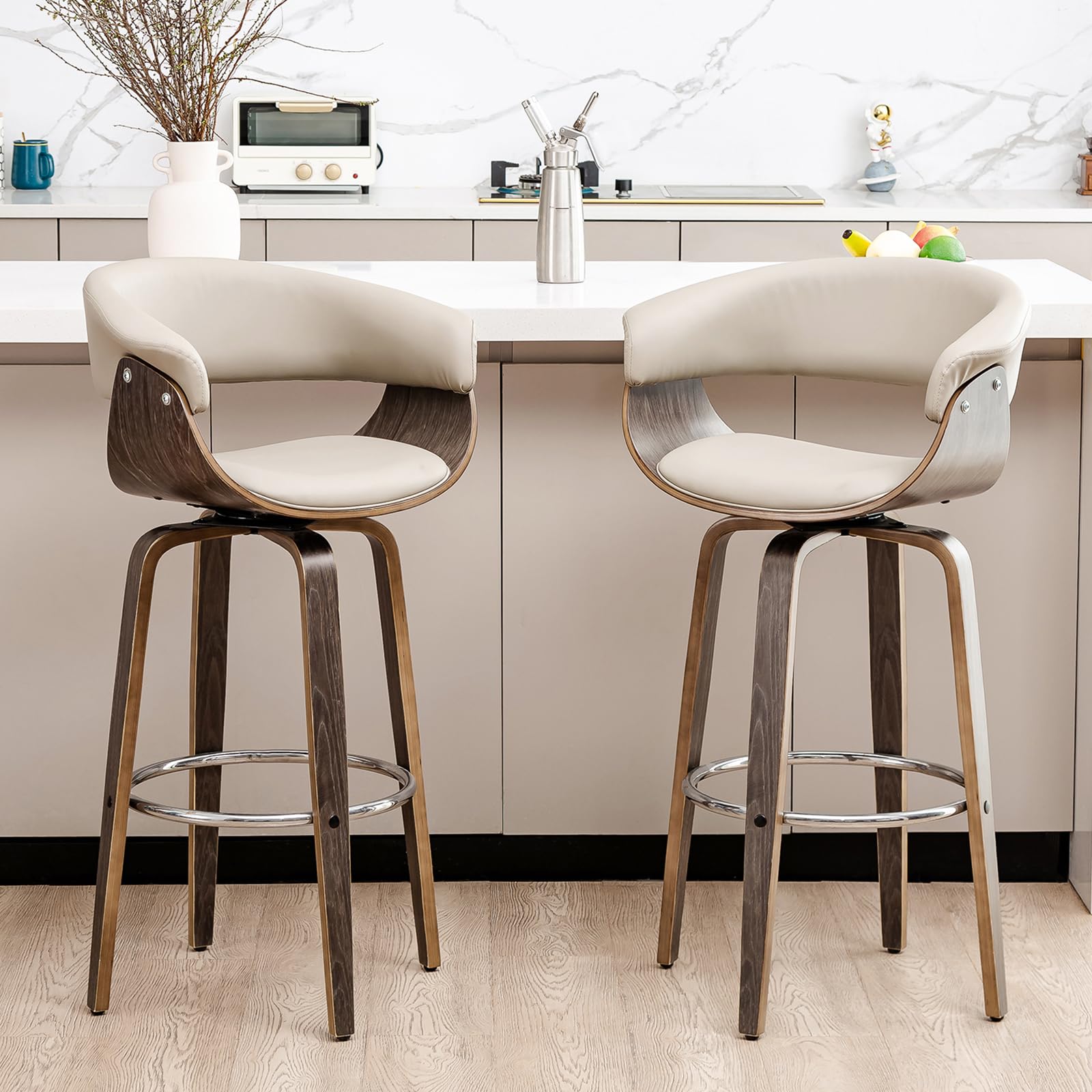 Amazon.com: Glitzhome 29.5 inch Height Swivel Bar Stools, Upholstered ...