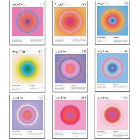Amazon.com: 9 Pcs Aura Angel Number Poster Set Colorful Aesthetic ...
