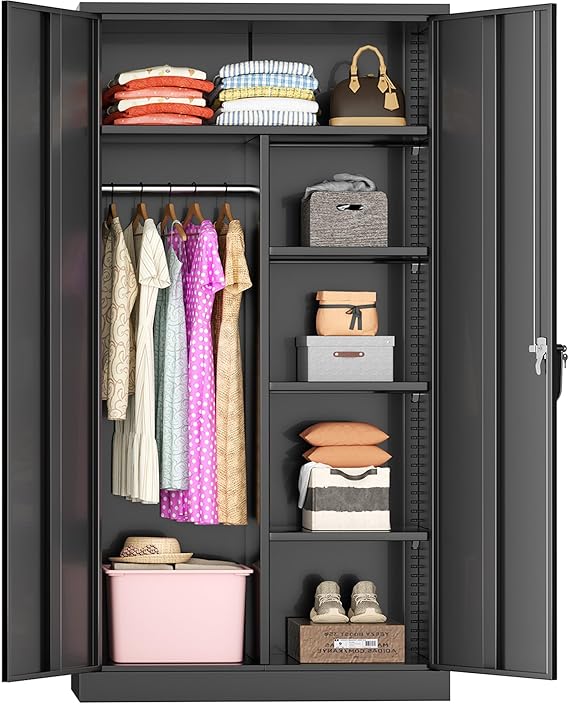 Amazon.com: Greenvelly Metal Wardrobe Cabinet with Locking Doors, 72"H ...