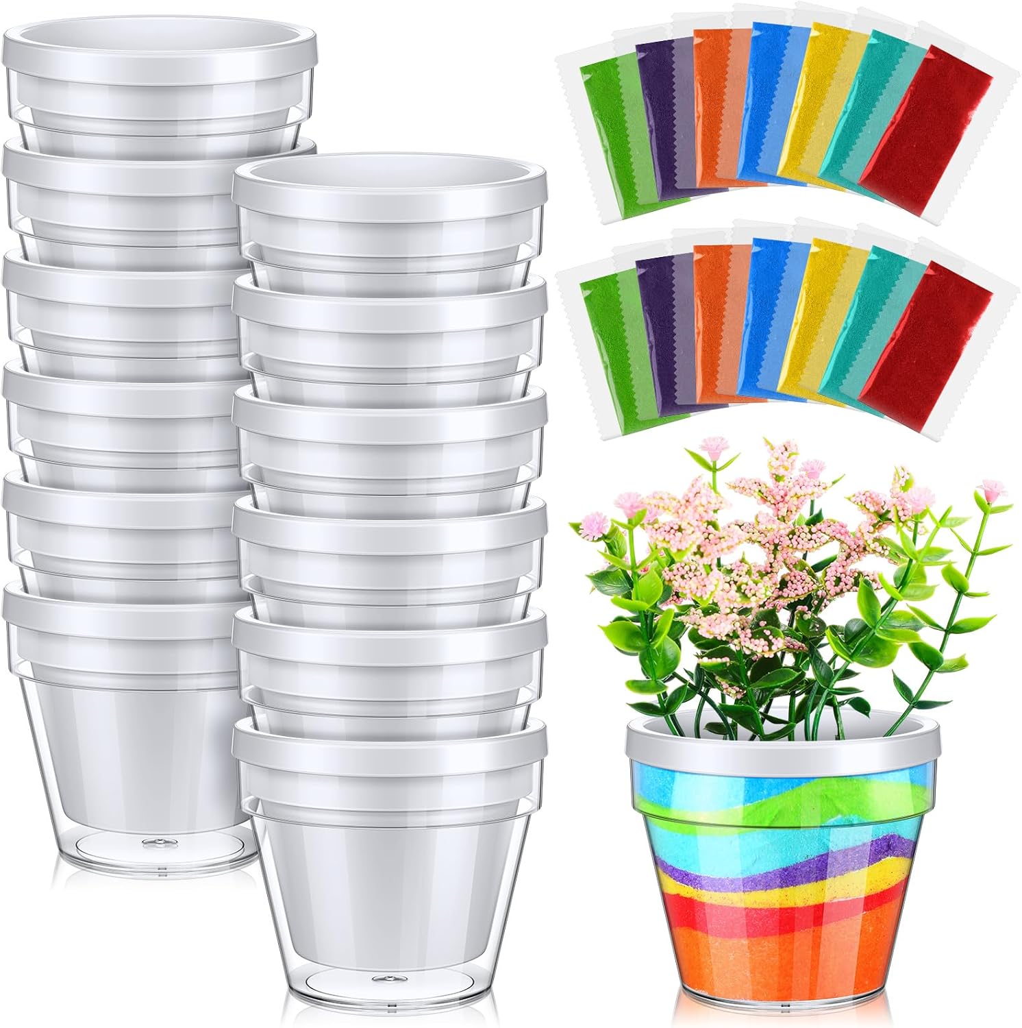 Amazon.com: SiliFine 12 Set DIY Sand Art Flower Pot Kids Craft Flower ...
