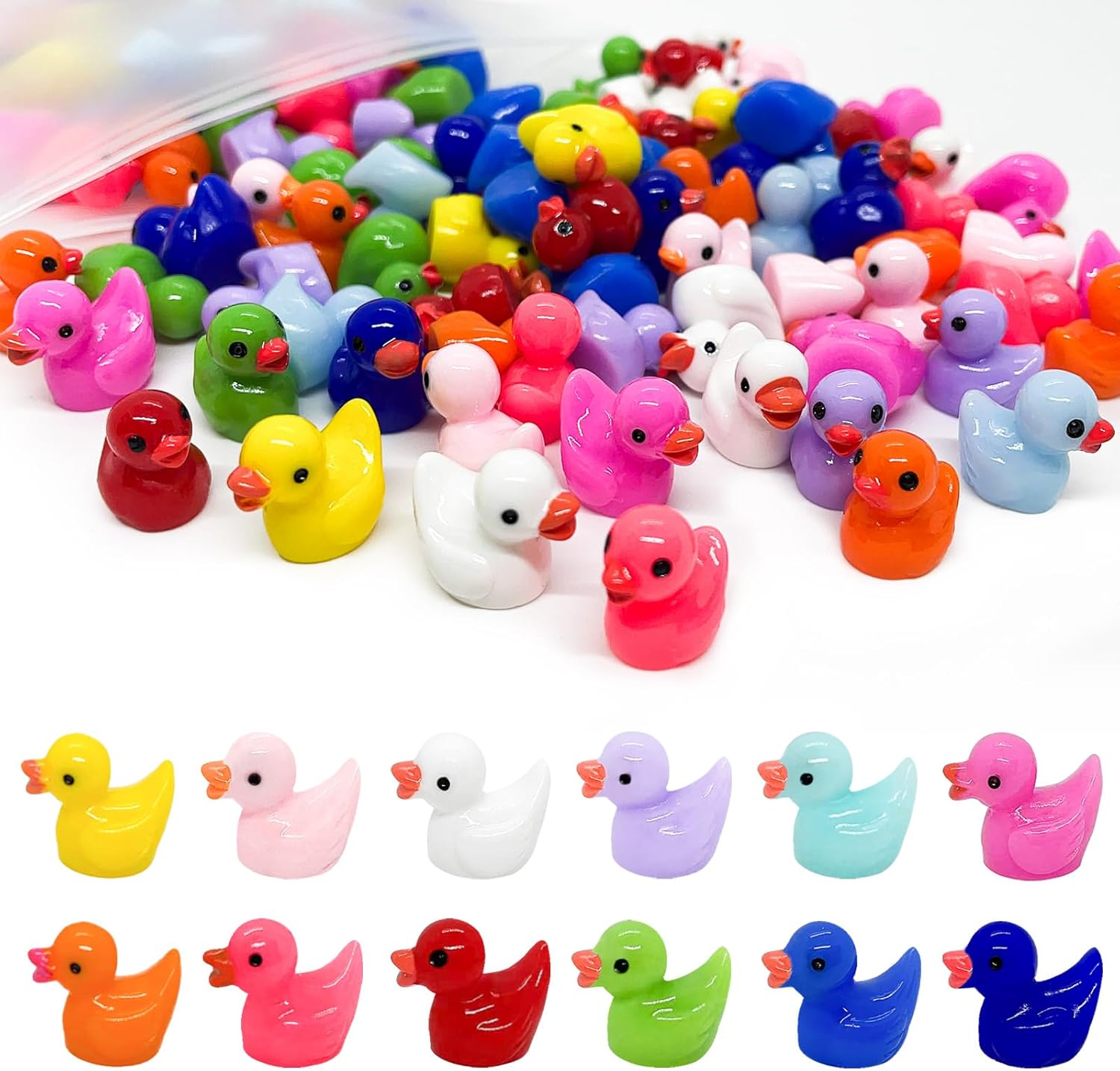 120pcs Mini Resin Ducks Decorations in 12 Colors, Tiny Ducks Miniature ...