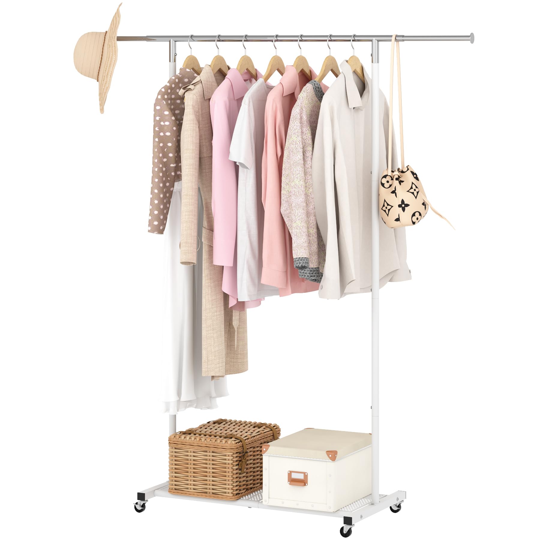Amazon.com: JIUYOTREE Rolling Clothes Rack with Dense Mesh Storage ...