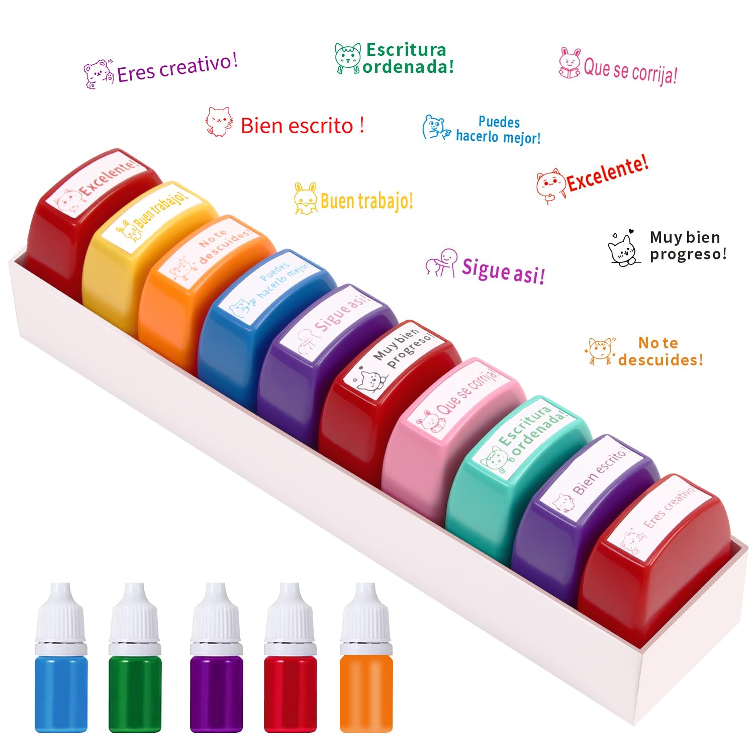 10 Piezas Sellos para Maestros, Sellos Personalizados Español con 5pcs ...