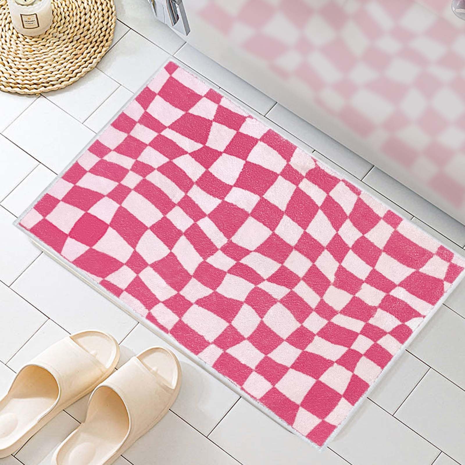 Amazon.com: HYPEECE Pink Bathroom Rugs, Irregular Checkered Rug Preppy ...