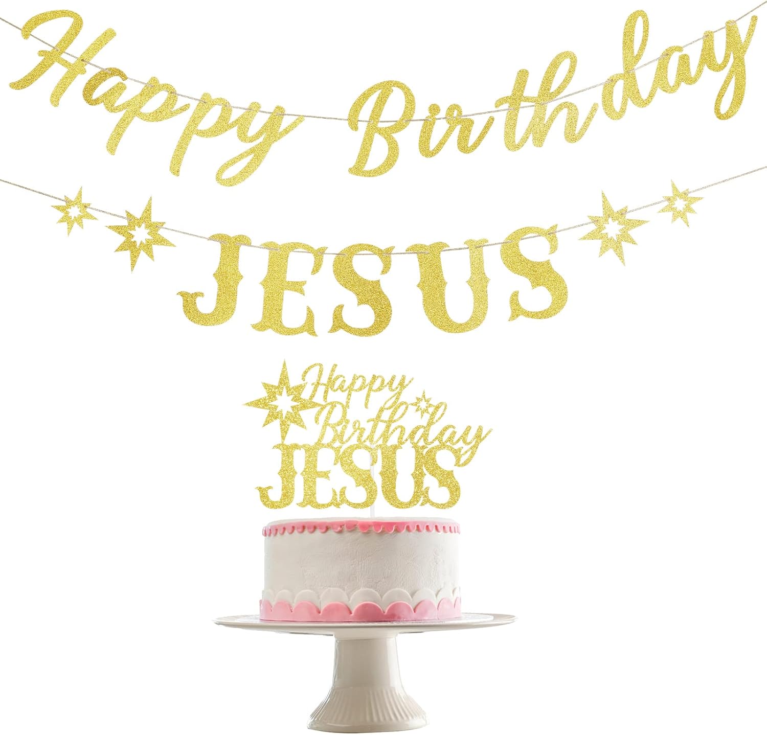 Gold Glitter Happy Birthday Jesus Banner and Cake Australia | Ubuy