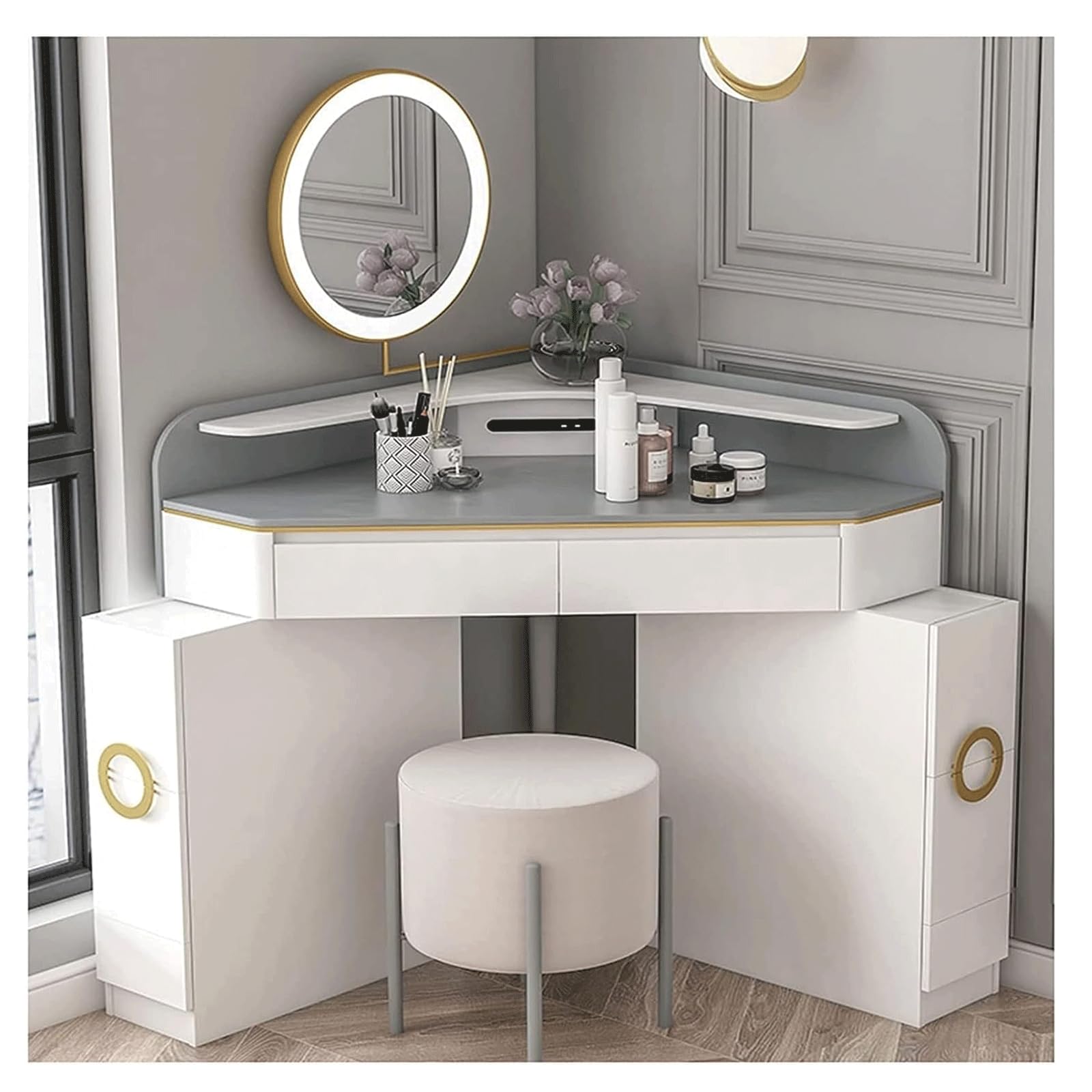 Corner Vanity Table With Stool