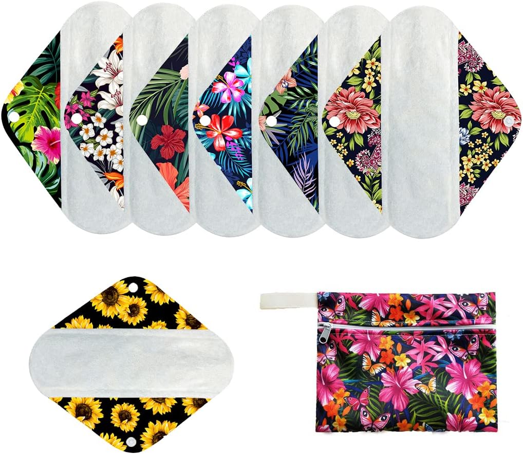 Amazon.com: 6+1Set Reusable Reusable Menstrual Pads Organic Bamboo ...