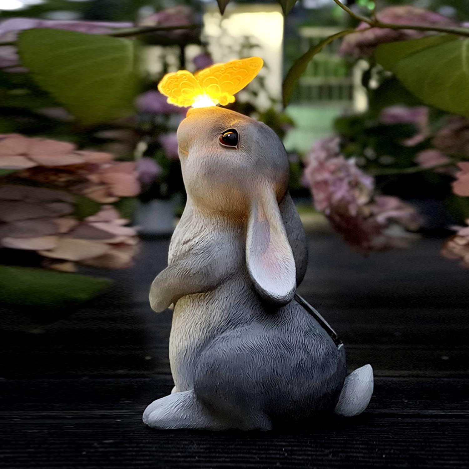 AOLIY Garden Outdoor Decor-Rabbit in with Solar Butterfly Light Garden ...
