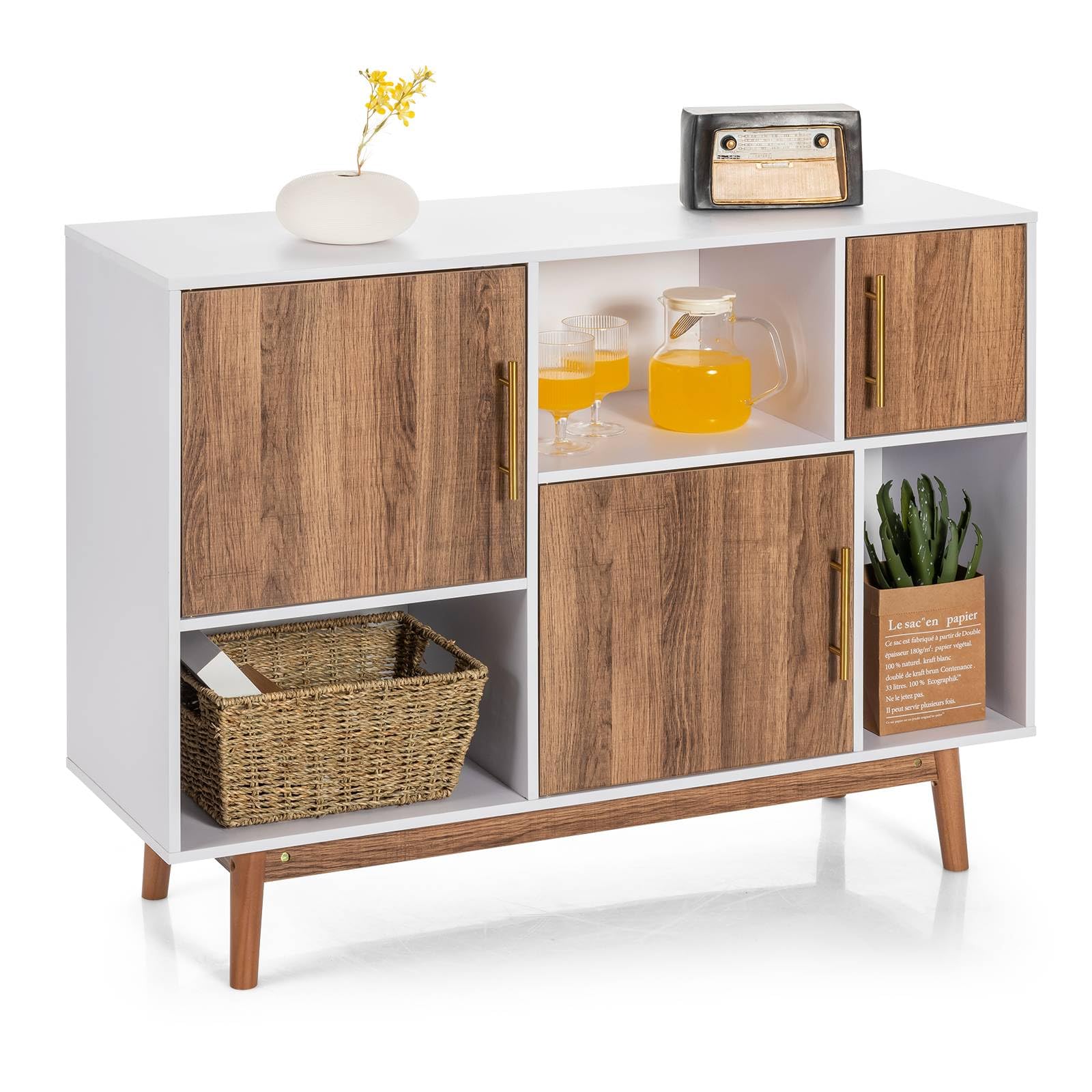 GiantexUK Storage Cabinet, Modern Buffet Cupboard with 3 Doors & 3 Open ...