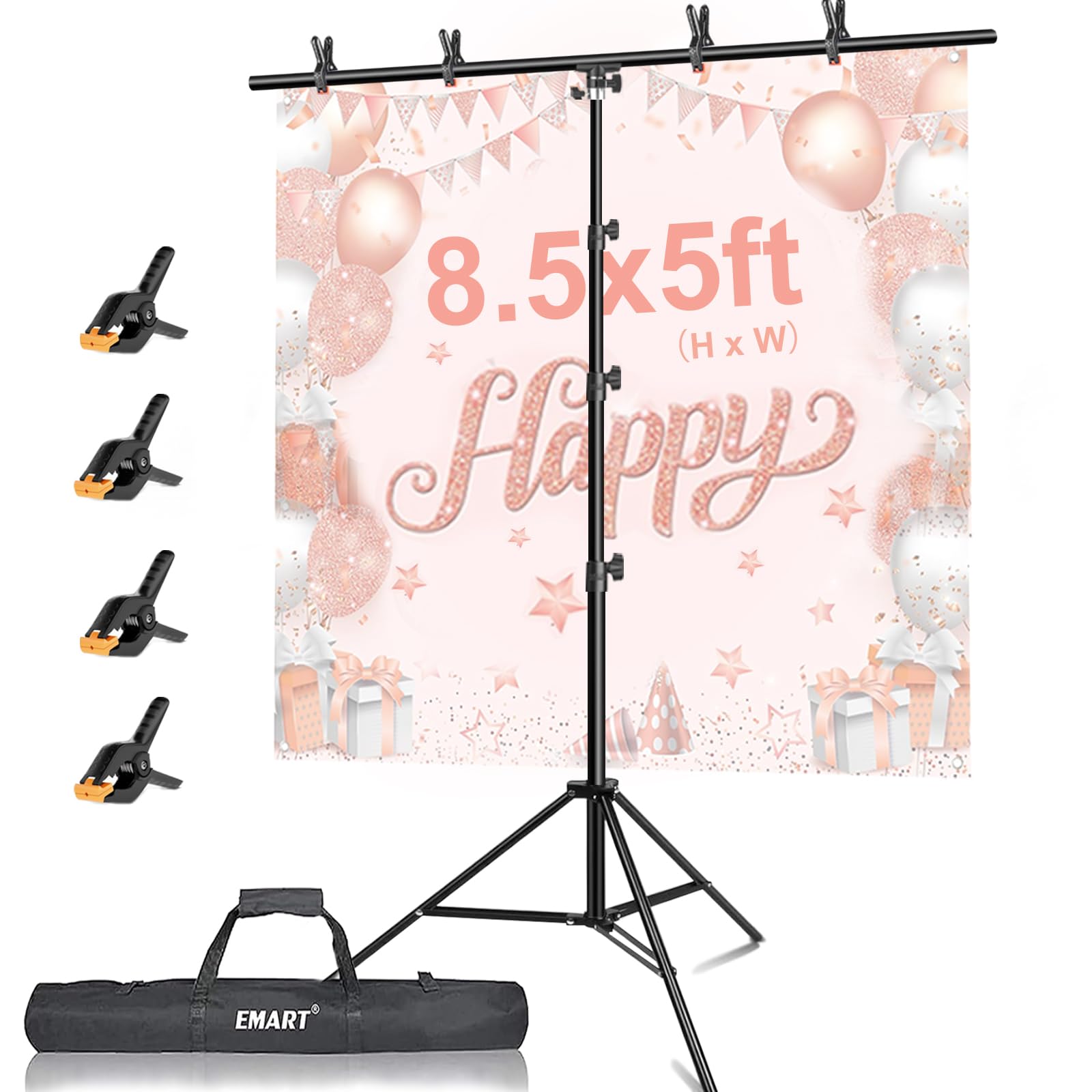EMART 8.5 x 5ft T-Shape Portable Backdrop Stand, Background Support ...