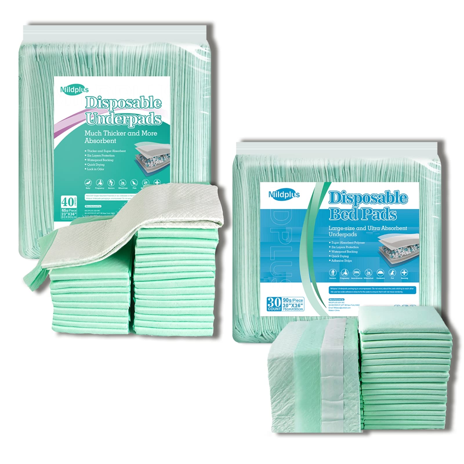 Amazon.com: MILDPLUS Disposable Underpads with Adhesive Strips 30X36 ...