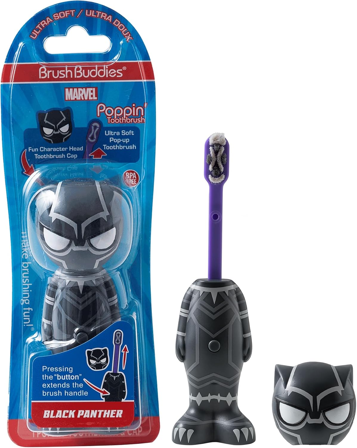 Amazon.com: Brush Buddies Marvel Black Panther Kids Toothbrush, Soft ...