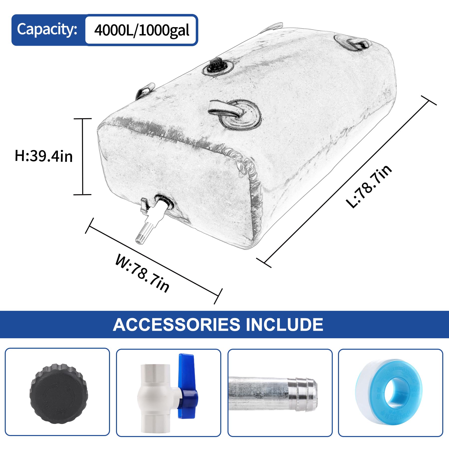 1000Gal/4000L Portable Large Capacity Water Storage Bladder Containers ...