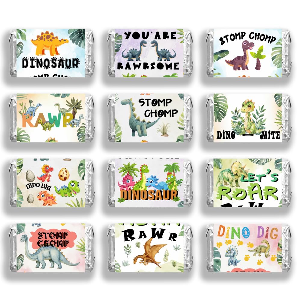 Amazon.com: arricraft 120 Pcs Dinosaur Theme Mini Candy Bar Wrappers ...