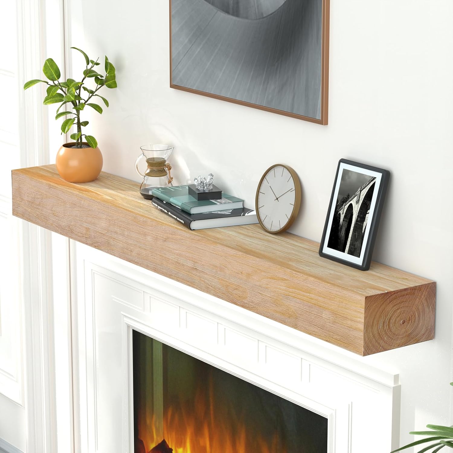 Amazon.com: ROOMTEC Fireplace Mantel,84" Wood Floating Fireplace ...