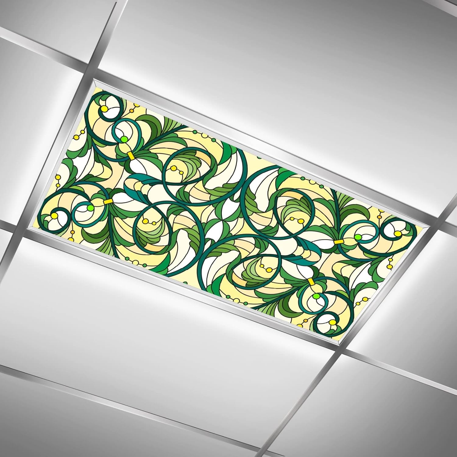 MSINMKOK Stained Glass Green Floral Pattern - Fluorescent Light Covers ...