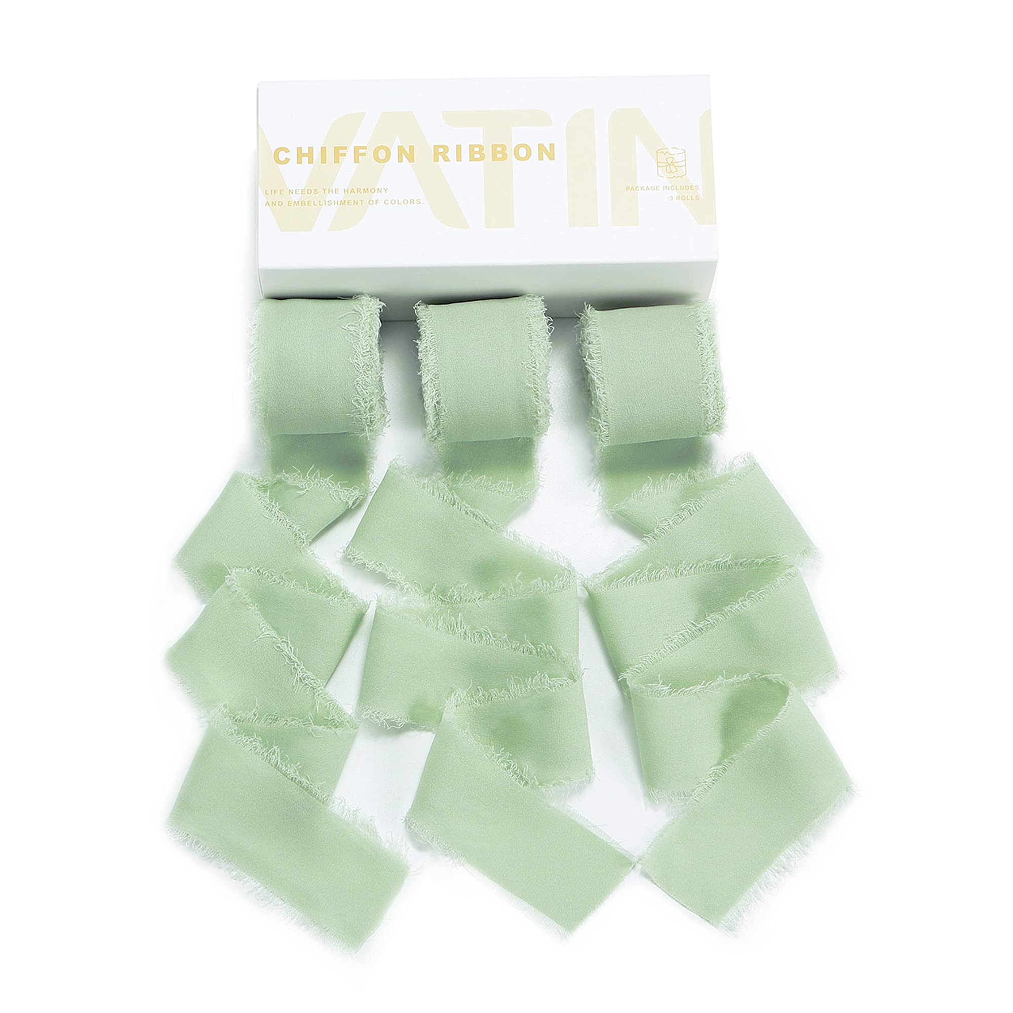 Amazon.com: VATIN 3 Rolls Sage Green Handmade Fringe Chiffon Silk ...
