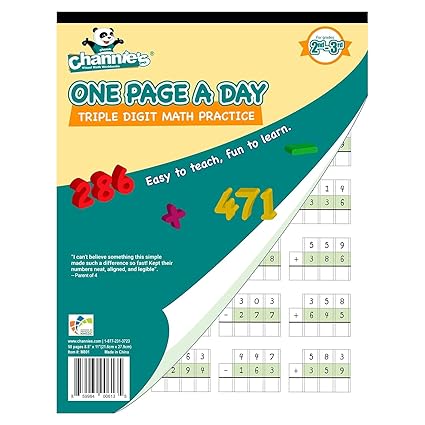 Amazon.com: Channie's One Page A Day Math Workbook, Triple Digit Math ...