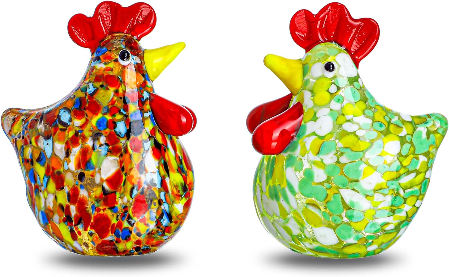 H&D HYALINE & DORA Set of 2 Mini Glass Rooster Figurines Art Blown ...