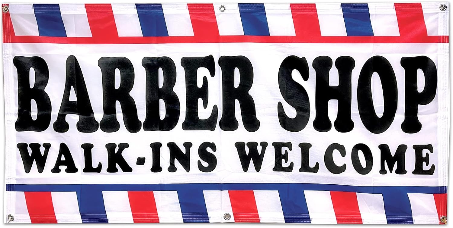 Amazon.com : 4 Less Co 2x4 Ft Barber Shop Walk Ins Welcome Banner ...
