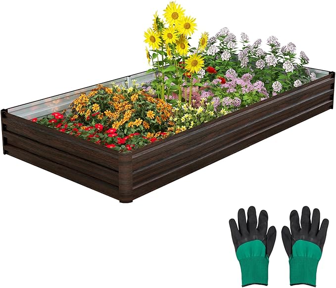 COSTWAY 240 x 120 x 30 cm Raised Garden Bed, Metal Rectangular Elevated ...