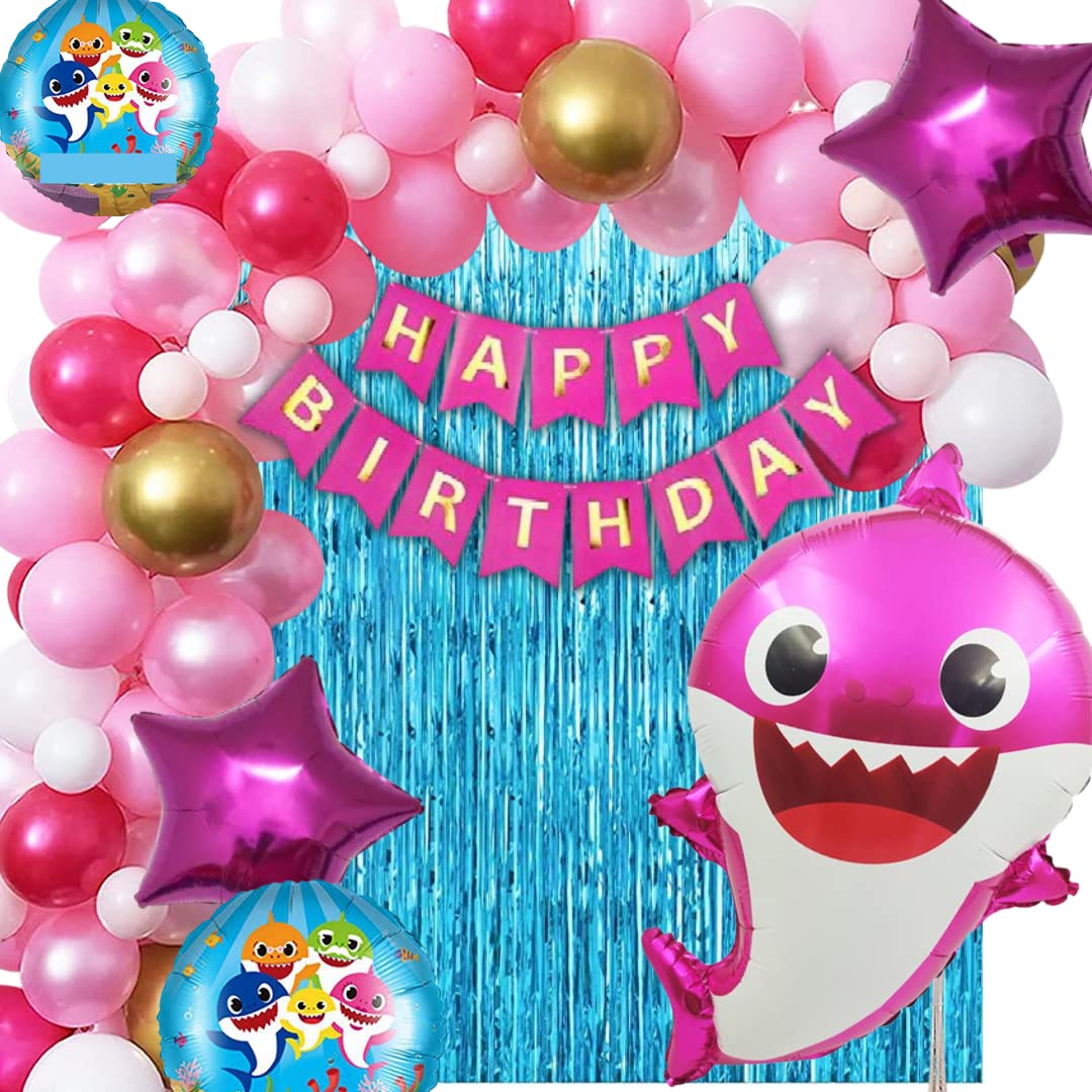 House of Banter® Pink Shark Theme Birthday Decorations Combo 68pc - 60 ...