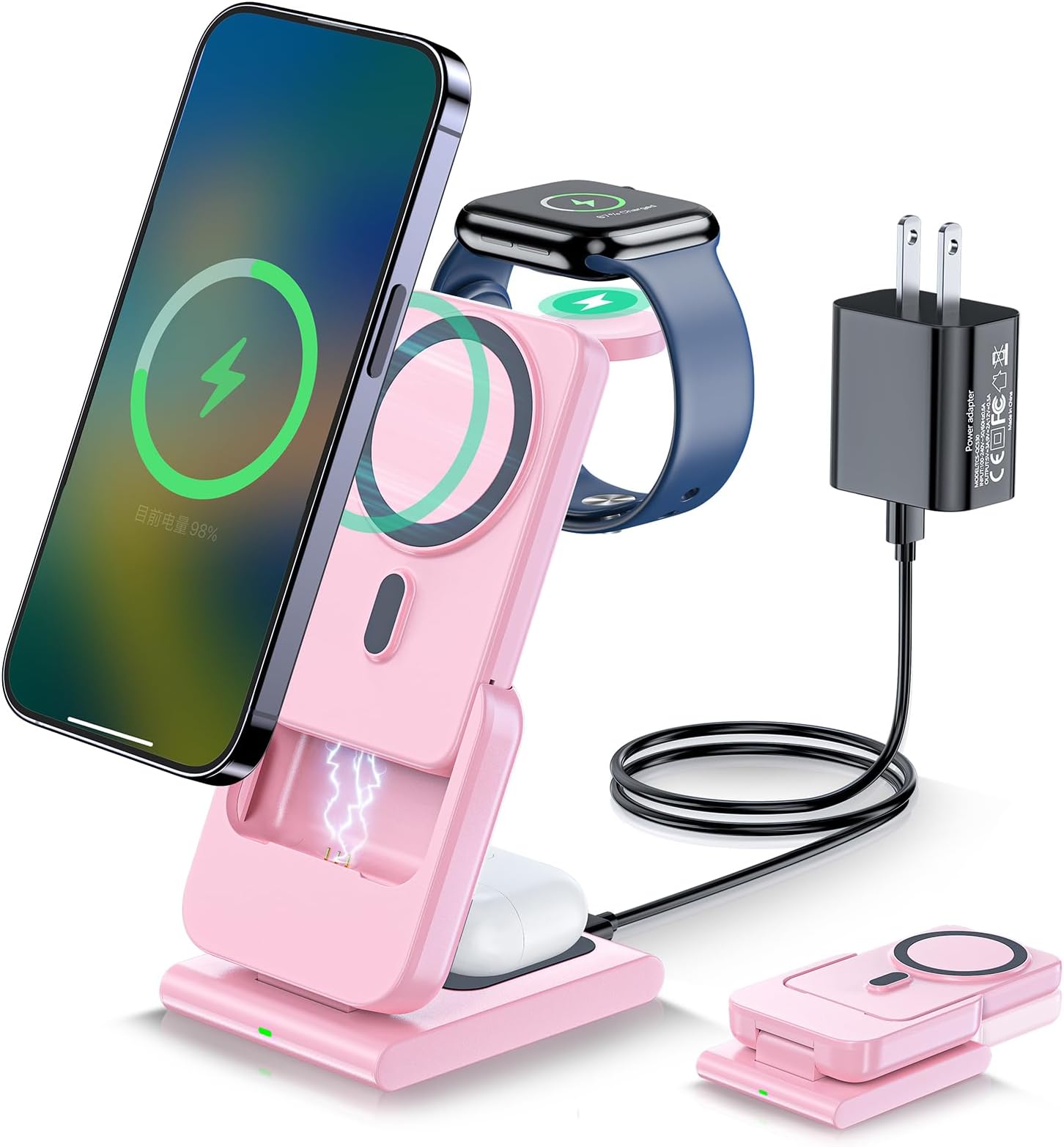 Amazon.com: 3 in 1 Wireless Charging Station, 5000mAh Mag-Safe Battery ...