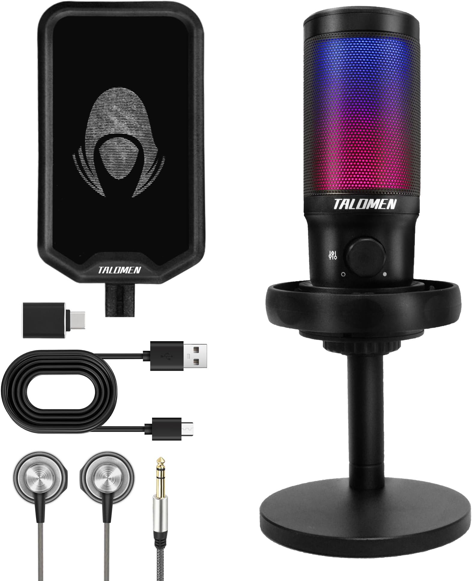 Amazon.com: talomen Gaming Microphone, USB PC Mic for Streaming ...