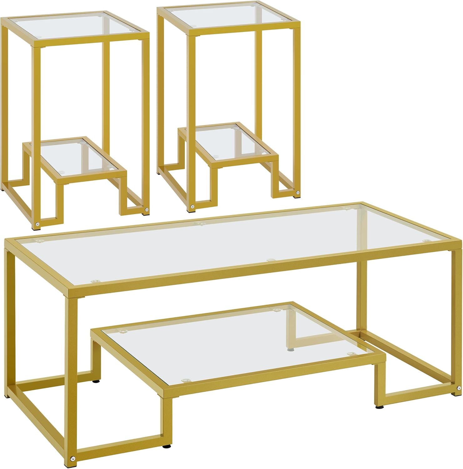 Amazon.com: Yaheetech 3 Pieces Living Room Table Sets, Tempered Glass ...