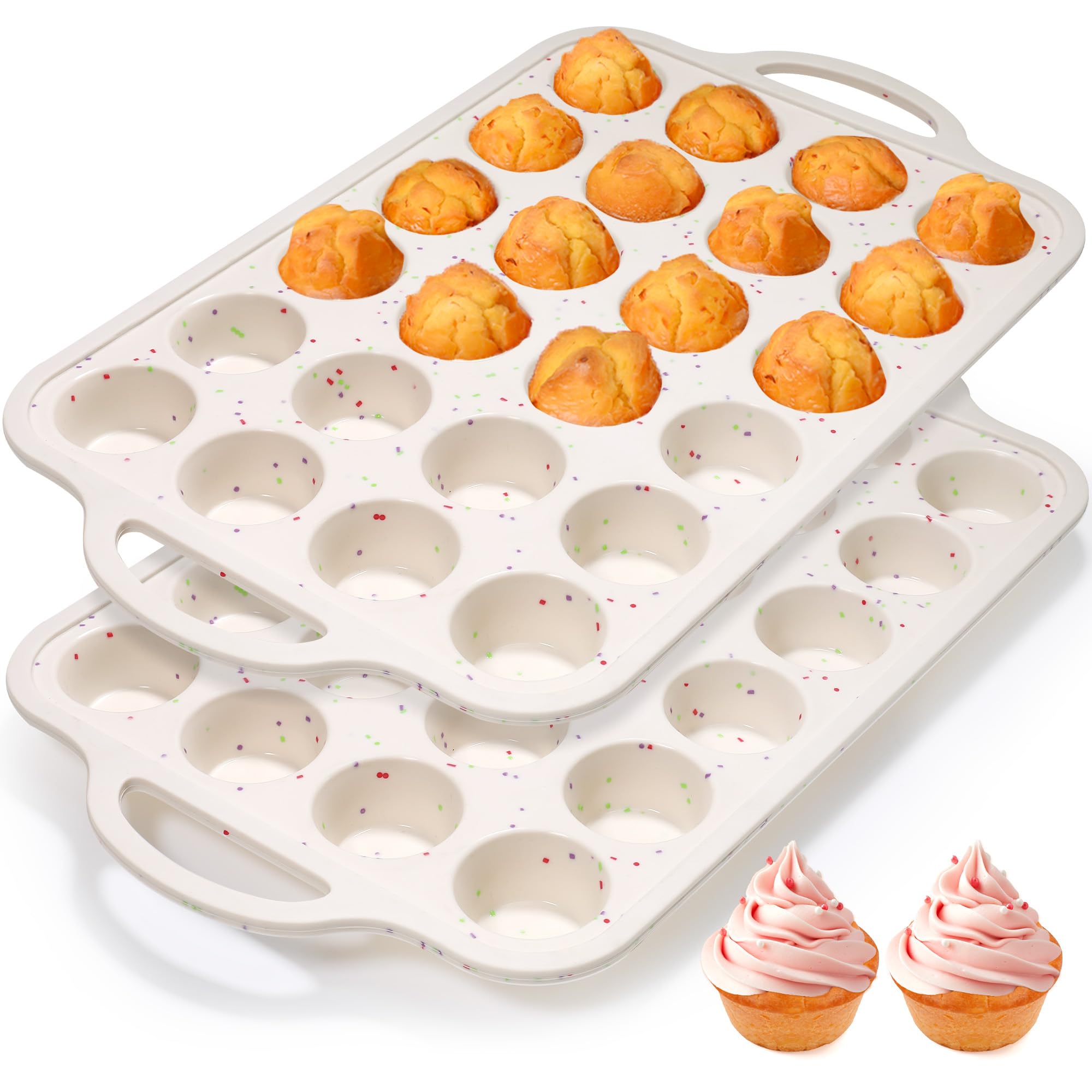 Amazon.com: FUNBAKY Silicone Mini Muffin Pan, Metal Reinforced Frame 24 ...