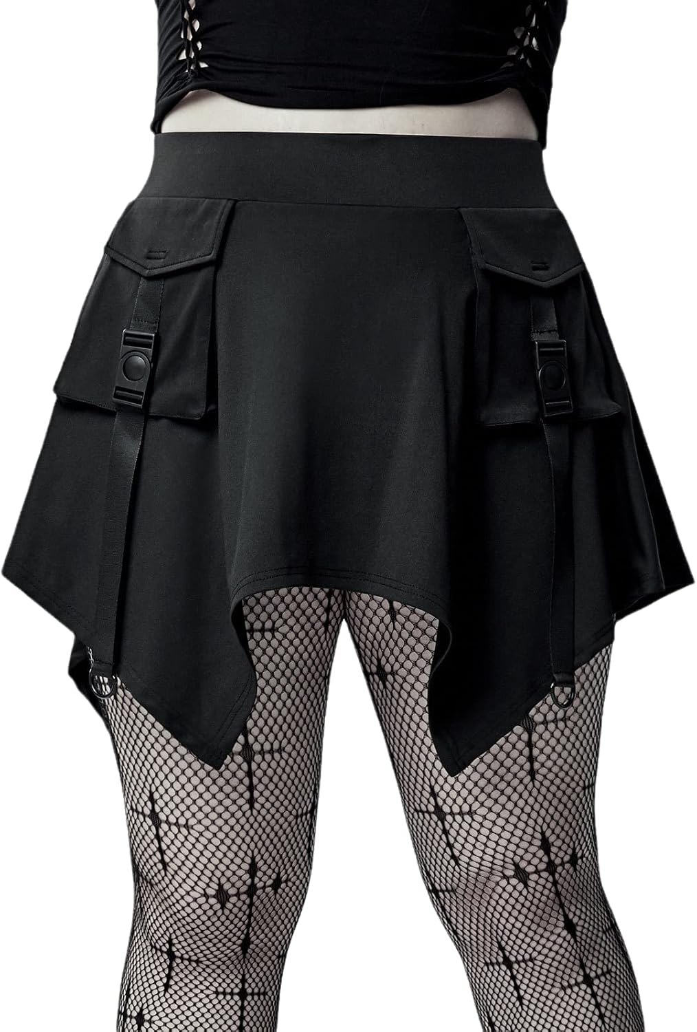 Gothic Buckled Flap Pockets Hanky Hem Skort at Amazon Women’s Clothing ...