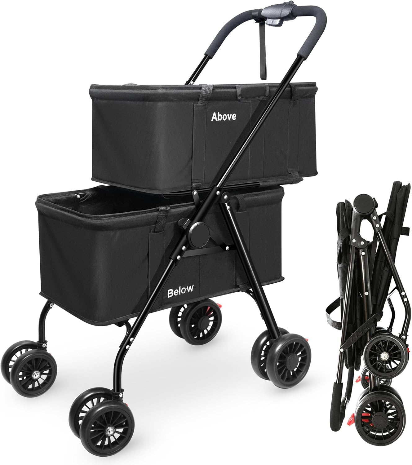 Ferrikit - Carrito de compras de 2 niveles plegable doble lona plegable ...