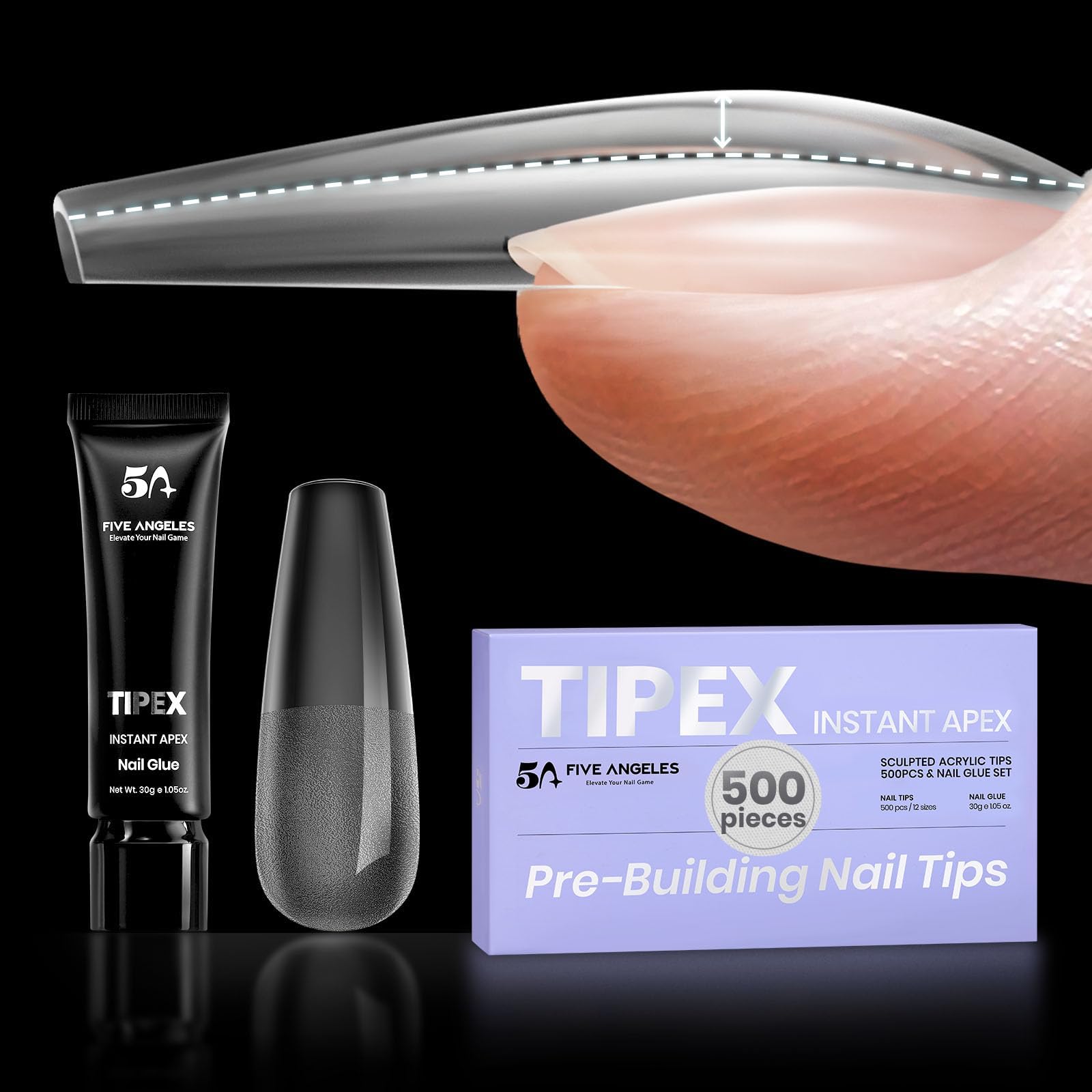 Amazon.com: Five Angeles Tipex Instant Apex Gel Nail Tips Kit,500 ...
