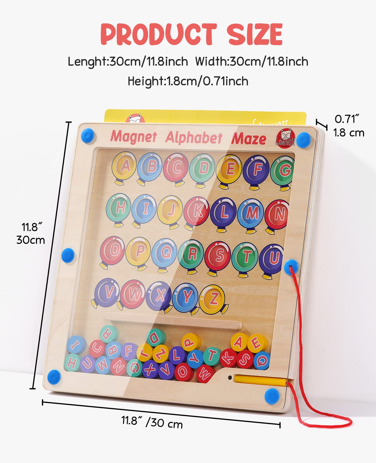 Gamenote Magnetic Alphabet Maze Board with 4 Activity Cards, Wooden ...