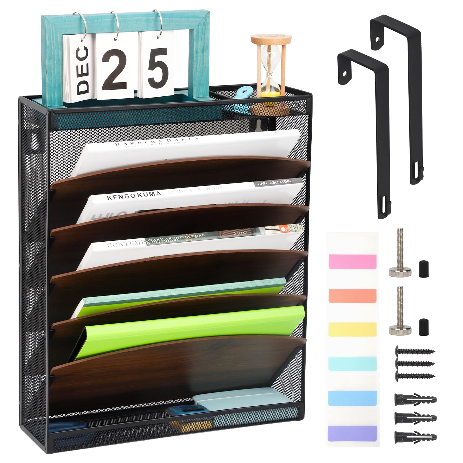 Snapklik.com : EASEPRES Wall File Organizer, 5 Tier Wood Mesh Desk ...