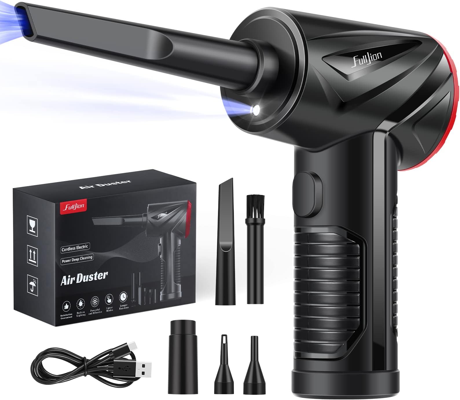 Fulljion Compressed Air Duster-91000RPM 3 Gear-Air Duster-Rechargable ...