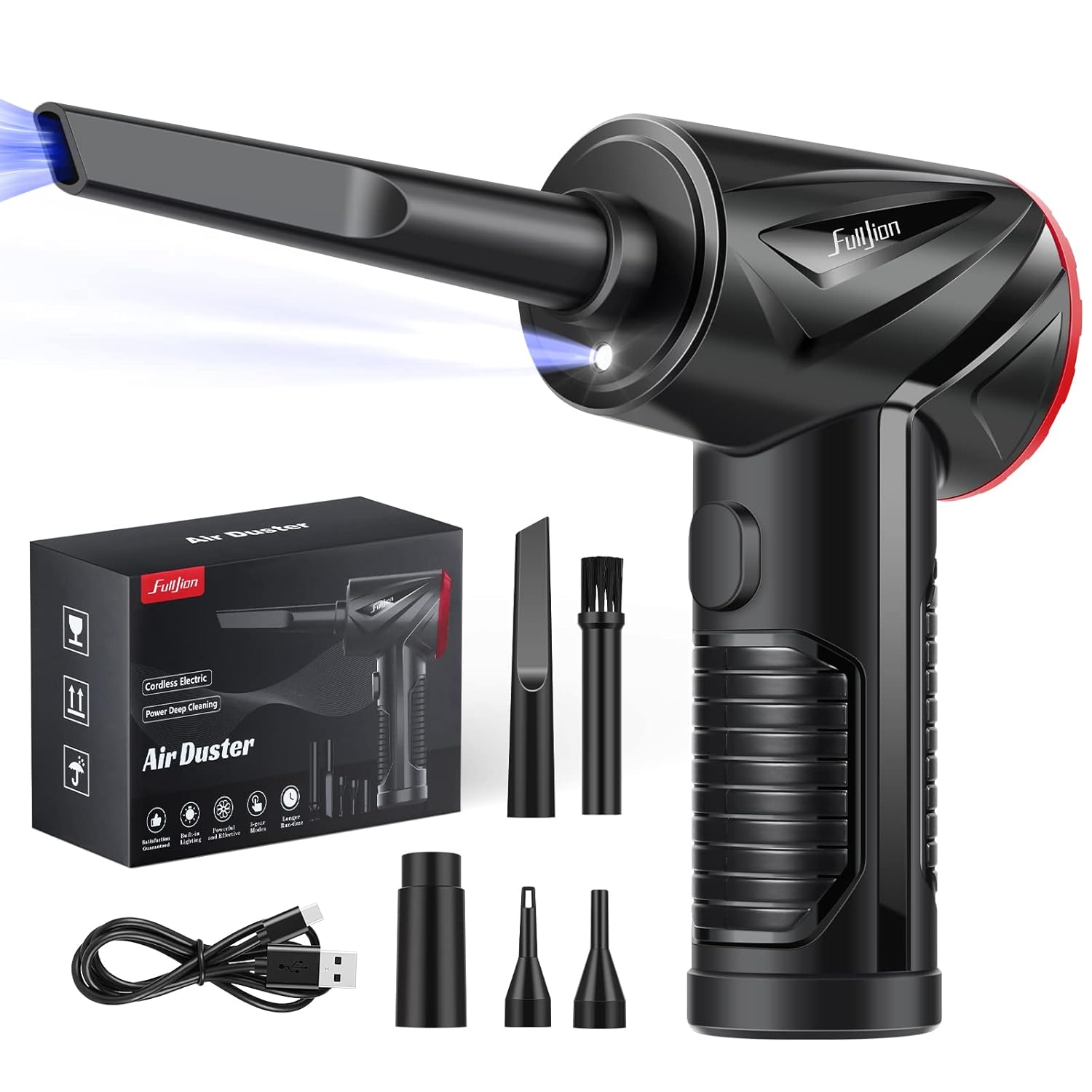 Fulljion Compressed Air Duster-91000RPM 3 Gear-Air Duster-Rechargable ...