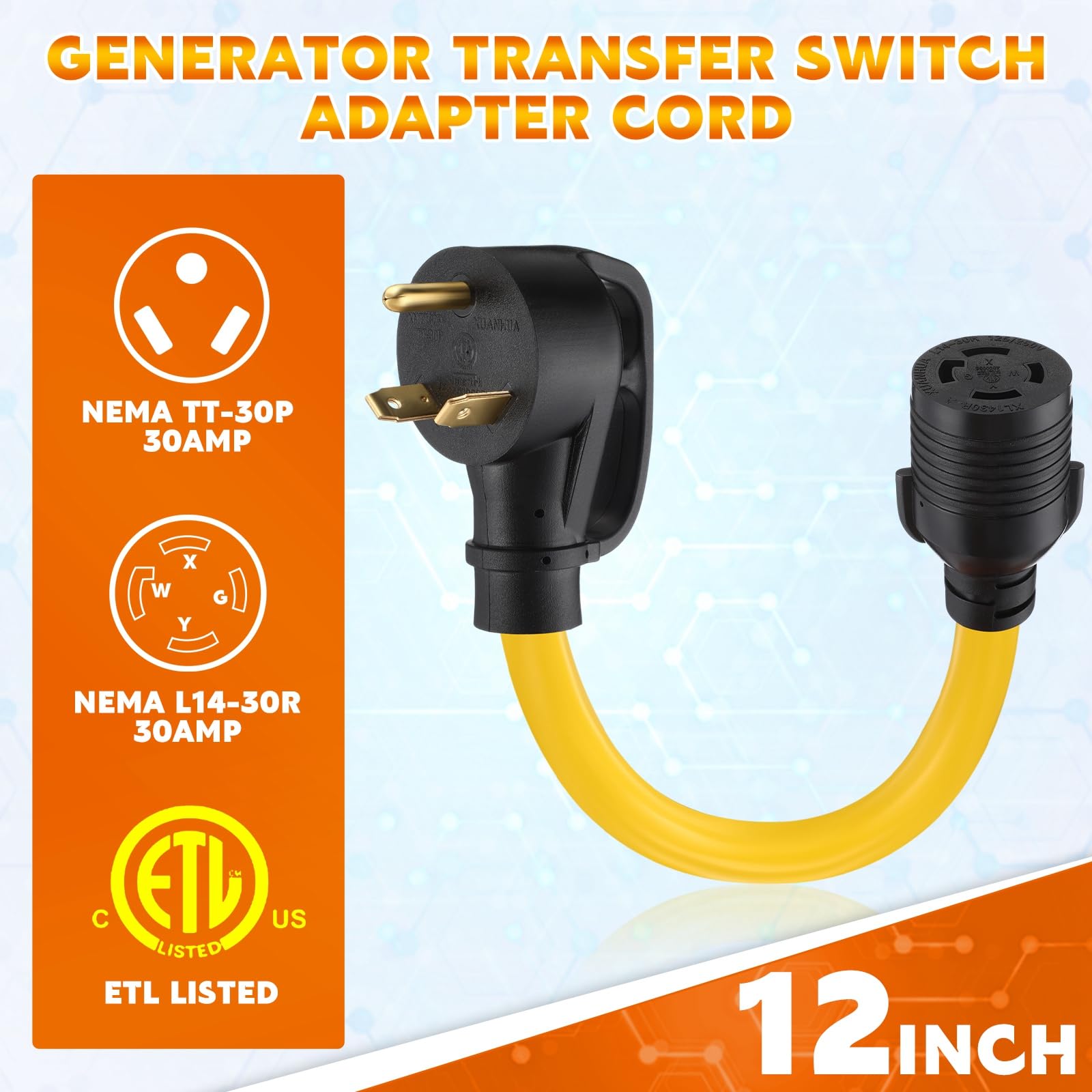 Snapklik.com : NEMA TT-30P To L14-30R Generator Adapter Cord, Generator ...