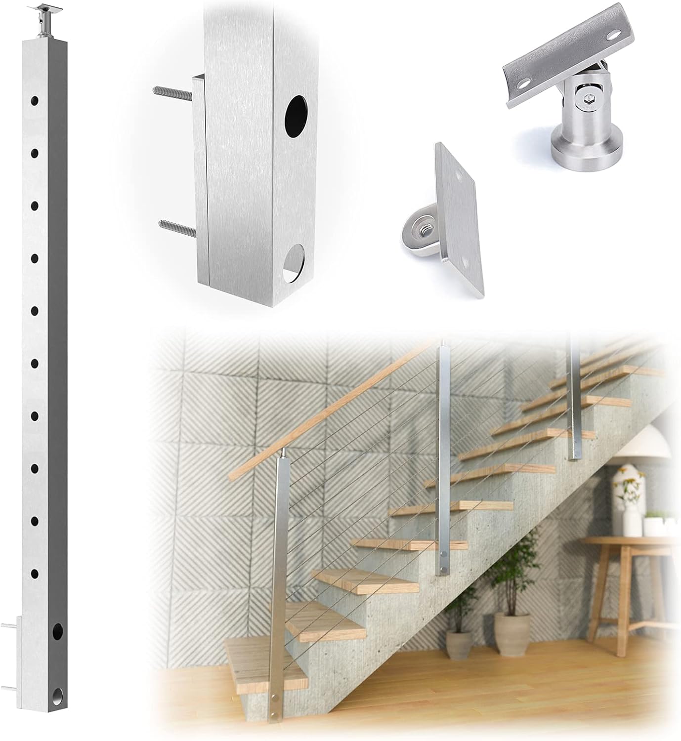 Buy Muzata Cable Railing Post Side Mounted 30 Degree Angle Stairs Right ...
