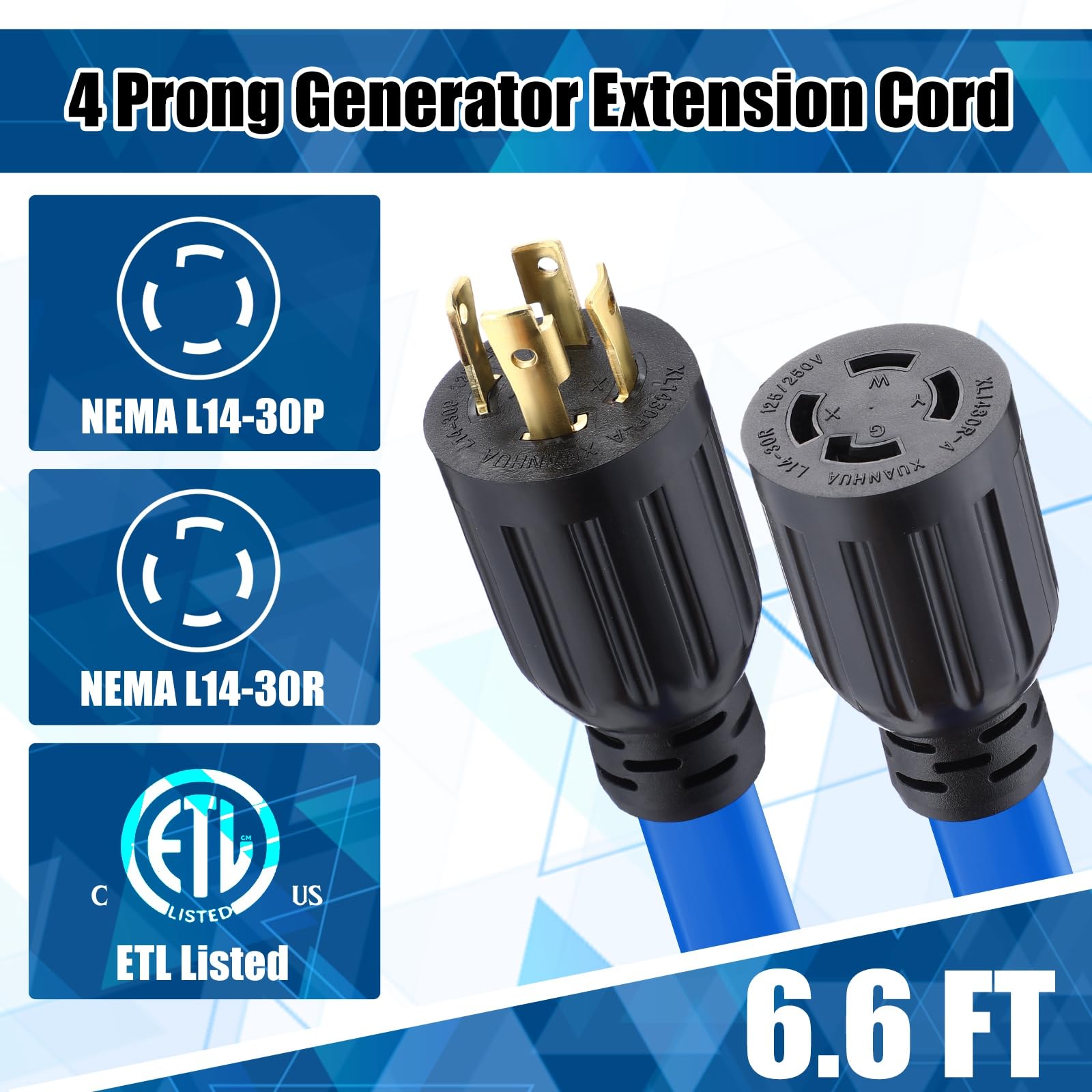 Snapklik.com : Kanayu 6.6 Ft 4 Prong 30 Amp Flat Generator Extension ...